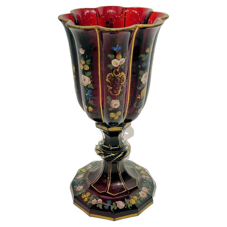 Large Ruby Red Polychromed Bohemian Goblet 19C. For Sale at 1stDibs