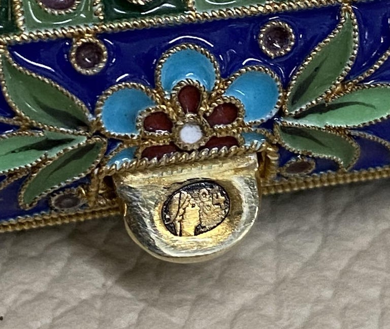 Large Russian Silver 84 Gold Gilt Cloisonné Enamel Cigarette Case 324 ...