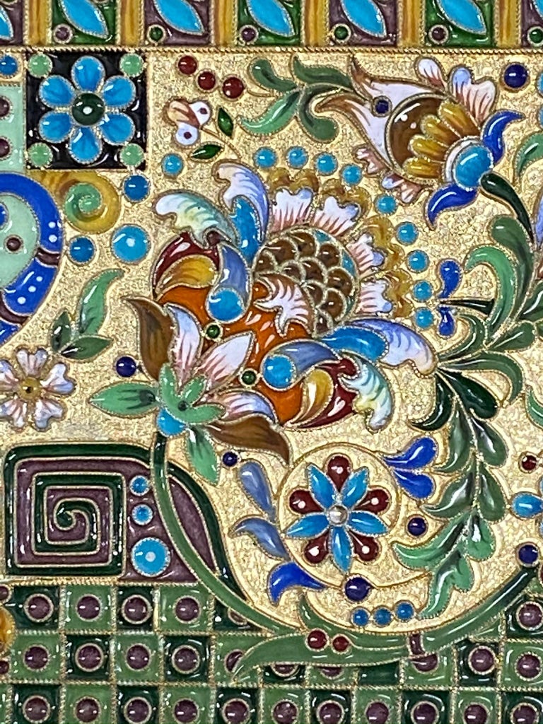 Large Russian Silver 84 Gold Gilt Cloisonné Enamel Cigarette Case 324 ...
