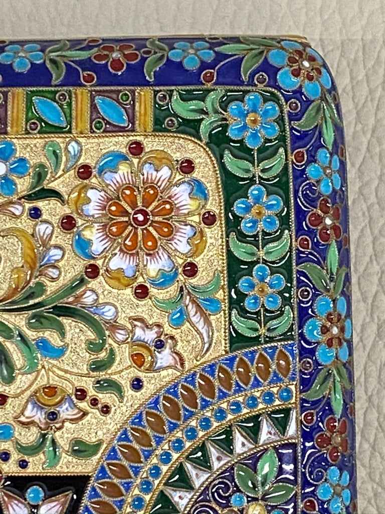 Large Russian Silver 84 Gold Gilt Cloisonné Enamel Cigarette Case 324 ...
