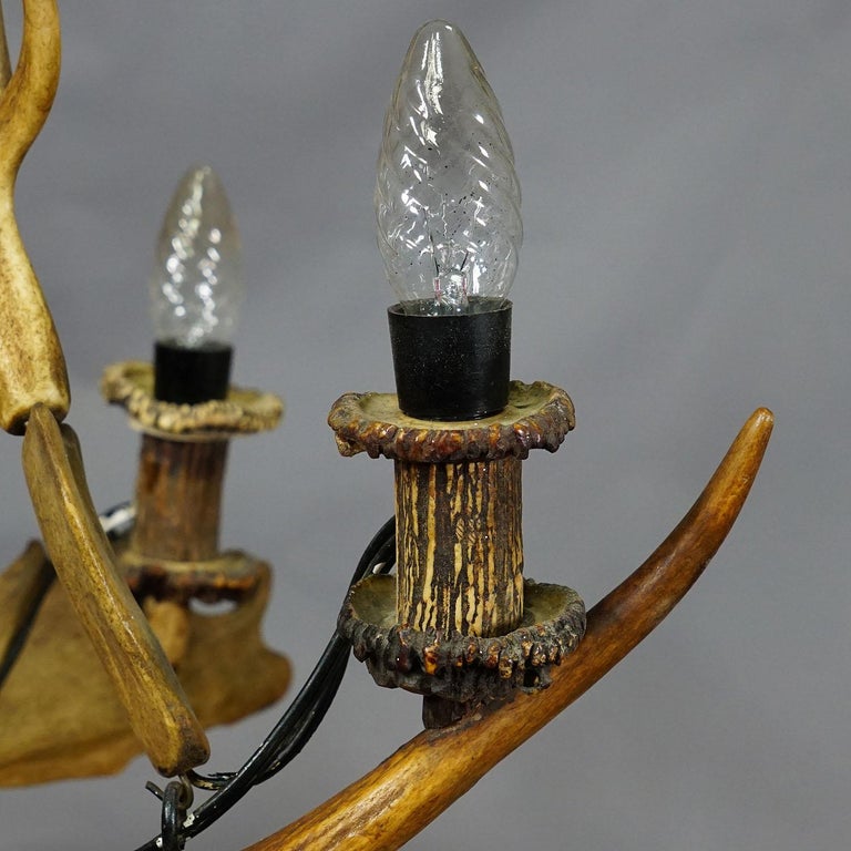 Large Rustic Antler Lamp with Fallow Deer and Deer Antlers For Sale at ...