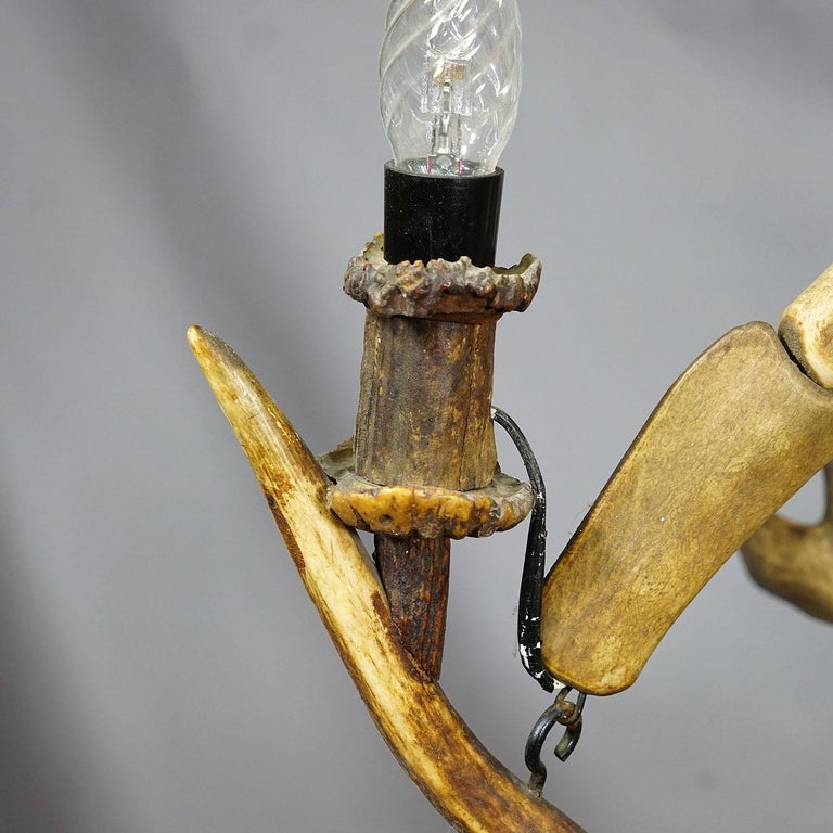 Large Rustic Antler Lamp with Fallow Deer and Deer Antlers For Sale at ...