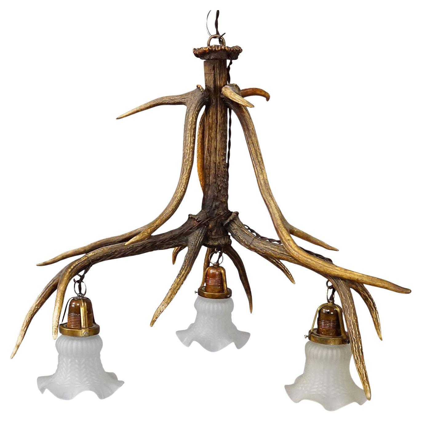 Antique Black Forest Ceiling Lamp with Deer Antlers 1920s For Sale at 1stDibs
