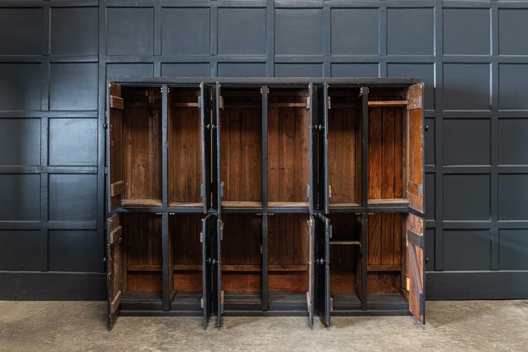 Large Rustic Ebonized 12 Door Pine Lockers at 1stDibs