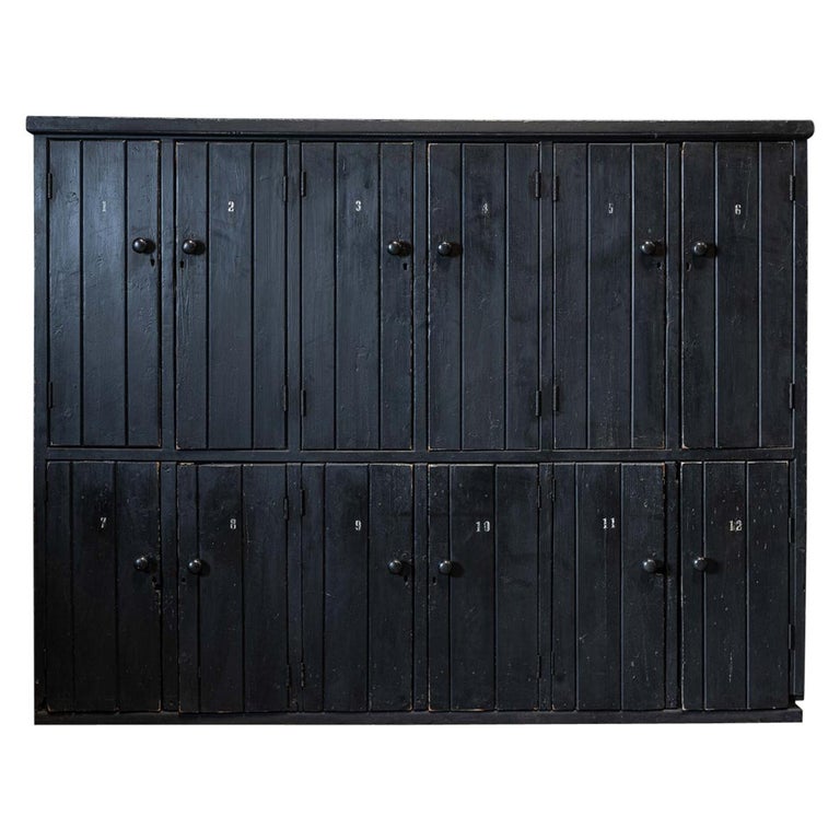 Large Rustic Ebonized 12 Door Pine Lockers at 1stDibs