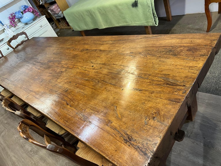 Large Rustic Oak Farmhouse Table with Thick Top at 1stDibs