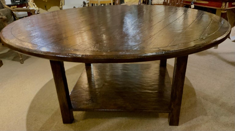 Large, Rustic Oak Round Dining Table For Sale at 1stDibs
