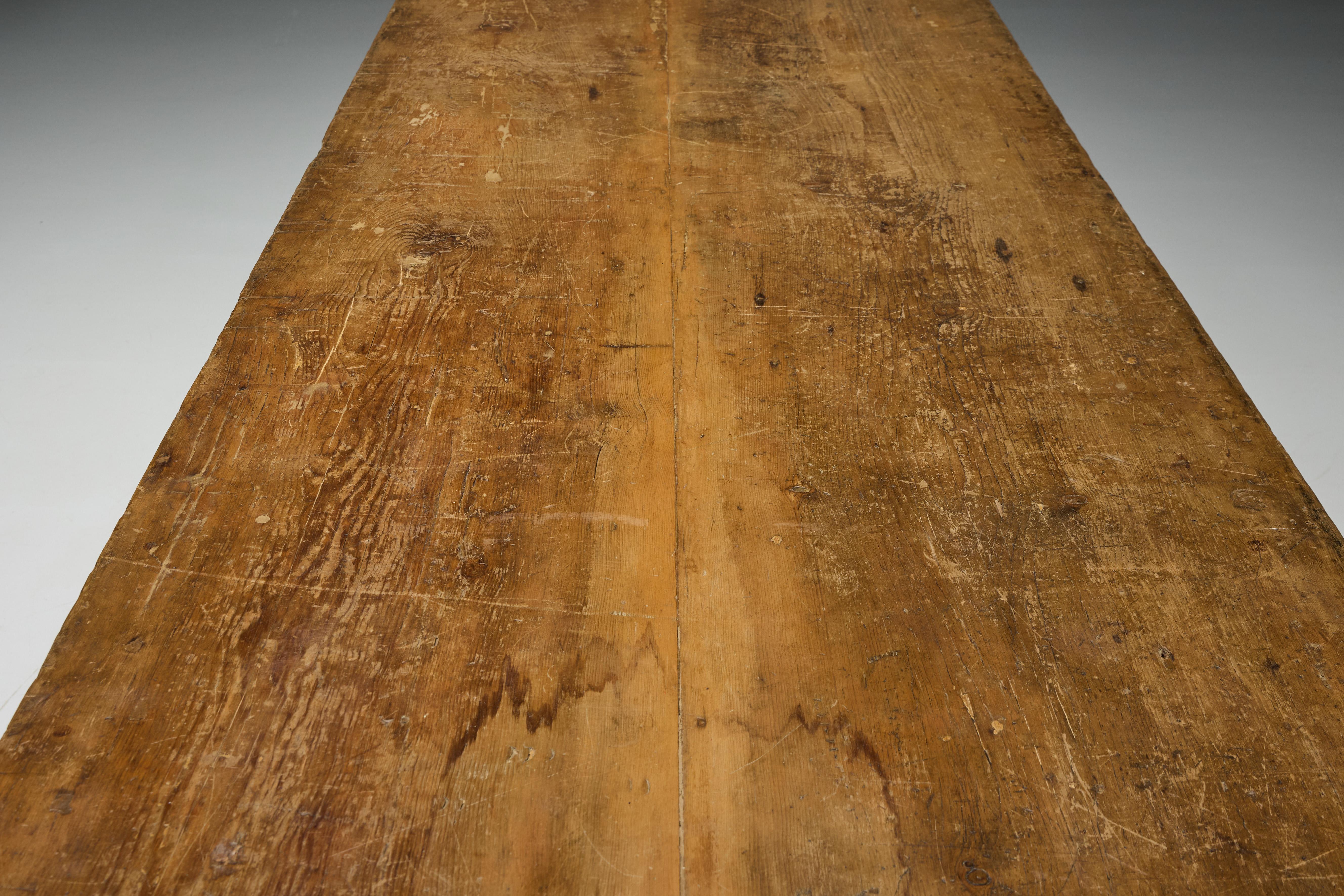 Large Rustic Primitive Dining Table, France, 19th Century For Sale at 1stDibs