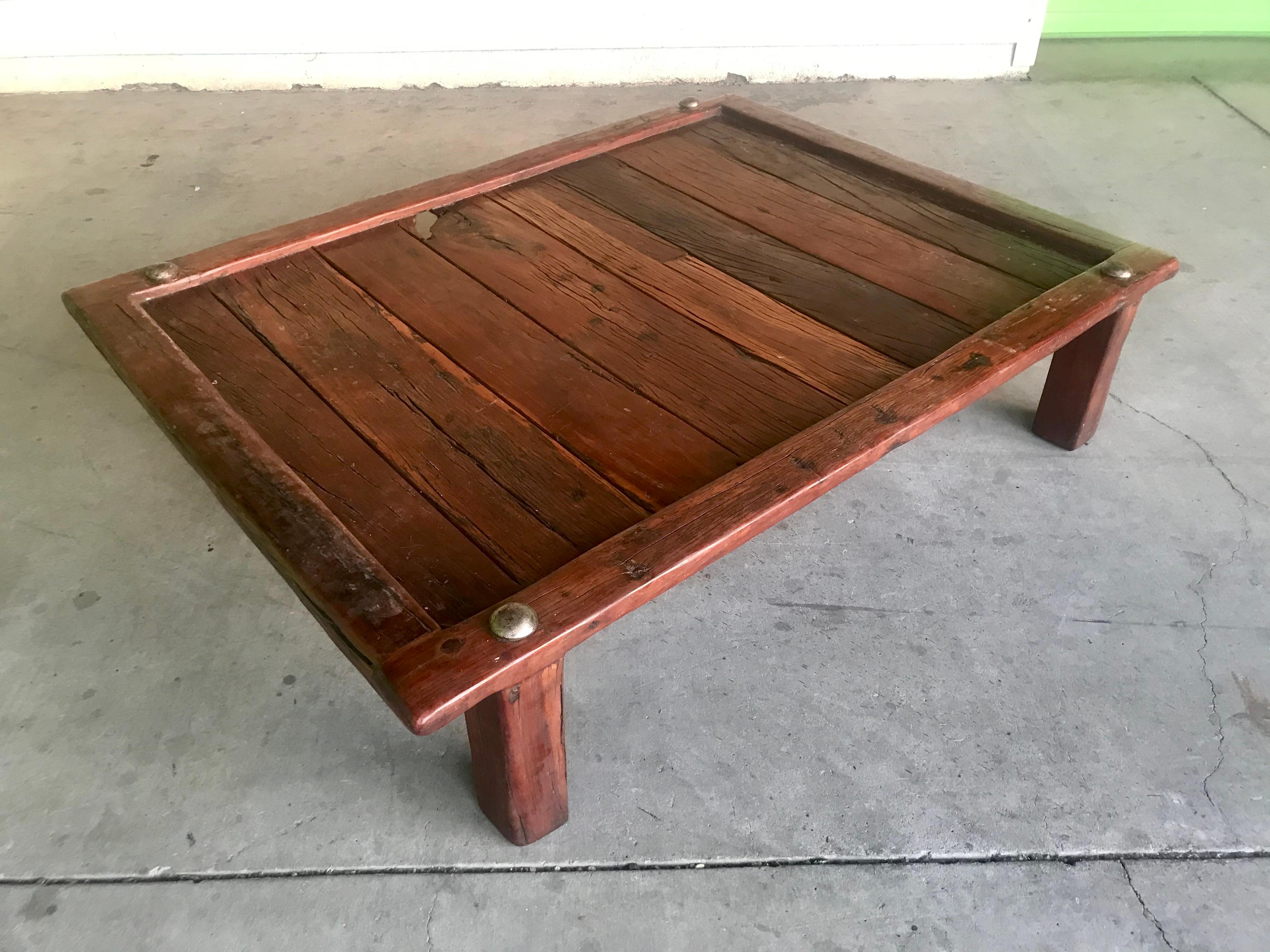 Large Rustic Wabi-Sabi Teak Wood Coffee Table For Sale at 1stDibs