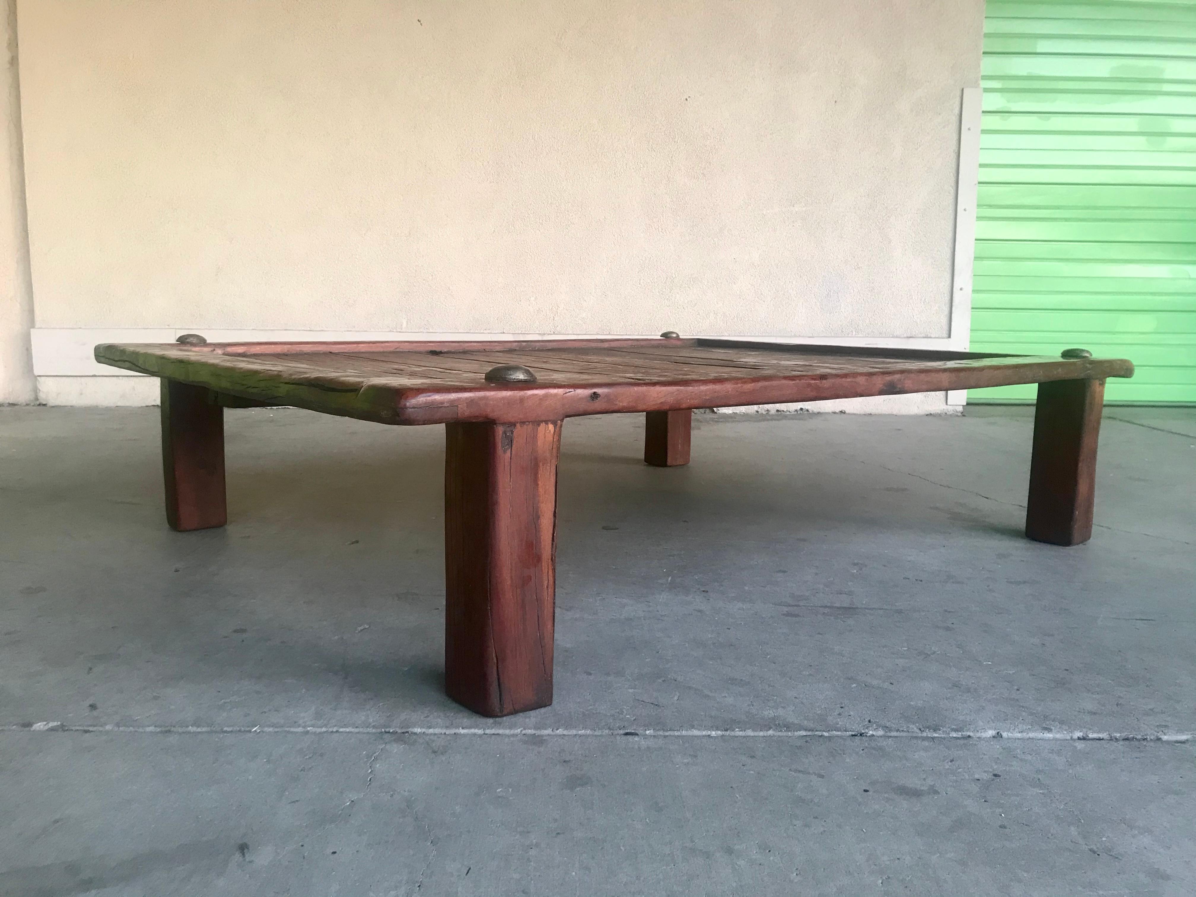 Large Rustic Wabi-Sabi Teak Wood Coffee Table For Sale at 1stDibs