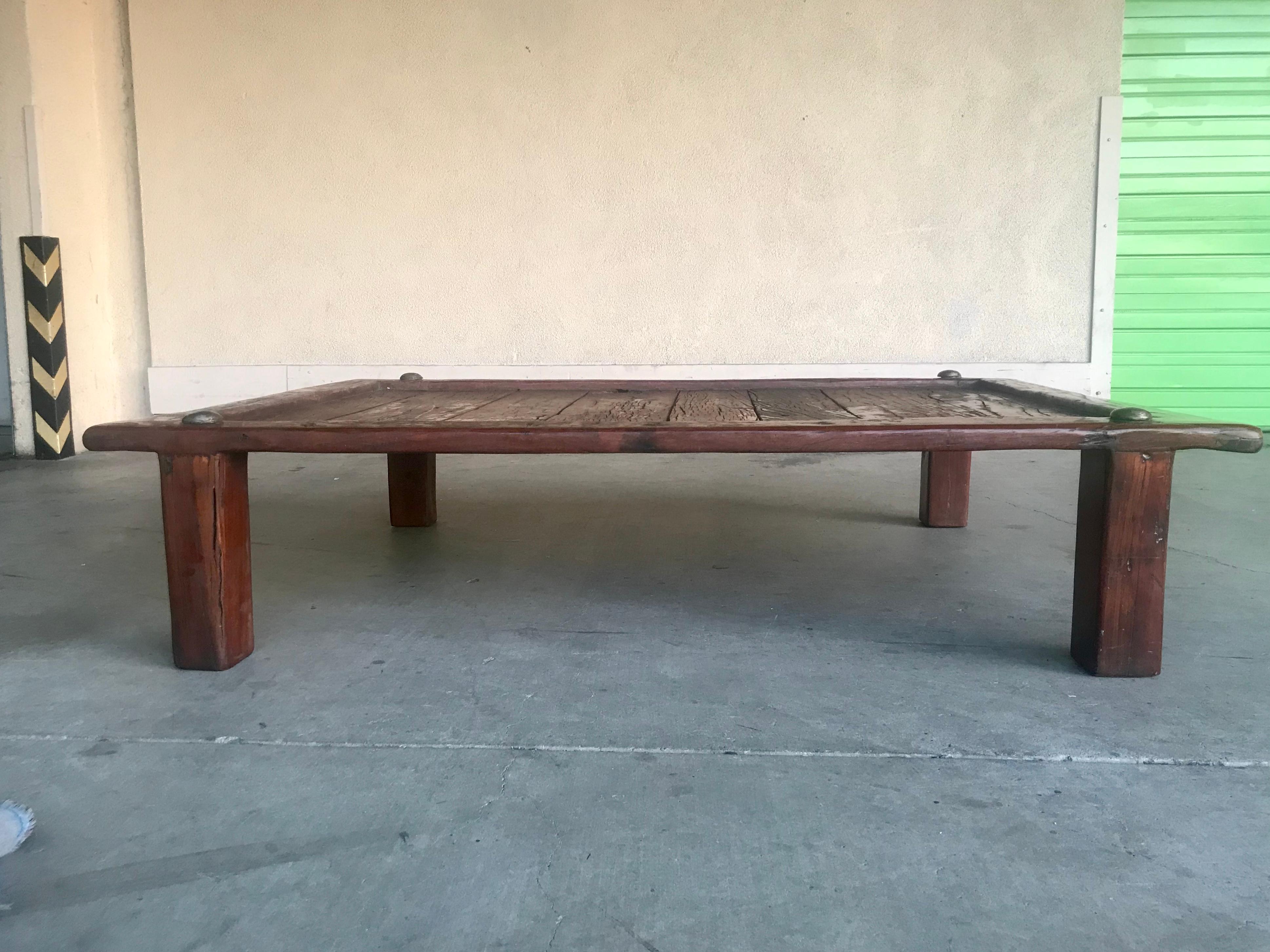 Large Rustic Wabi-Sabi Teak Wood Coffee Table For Sale at 1stDibs