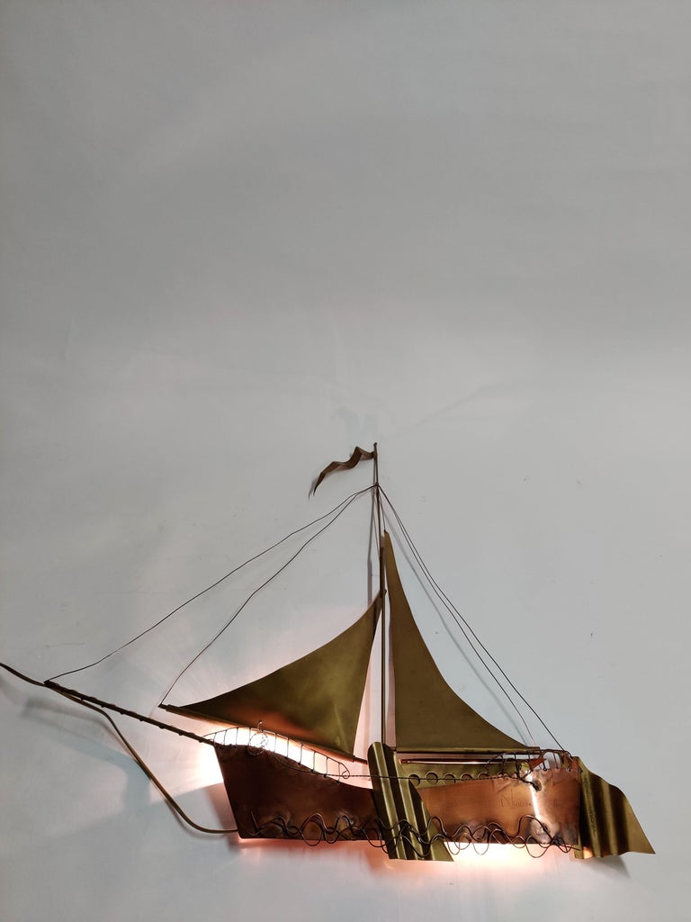 Large Sailing Ship Wall Light Sculpture by the Belgian Artist Daniël ...