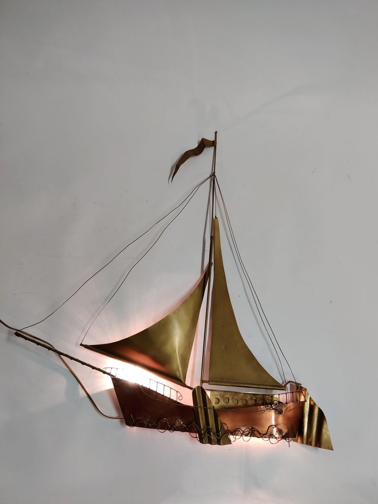 Large Sailing Ship Wall Light Sculpture by the Belgian Artist Daniël ...