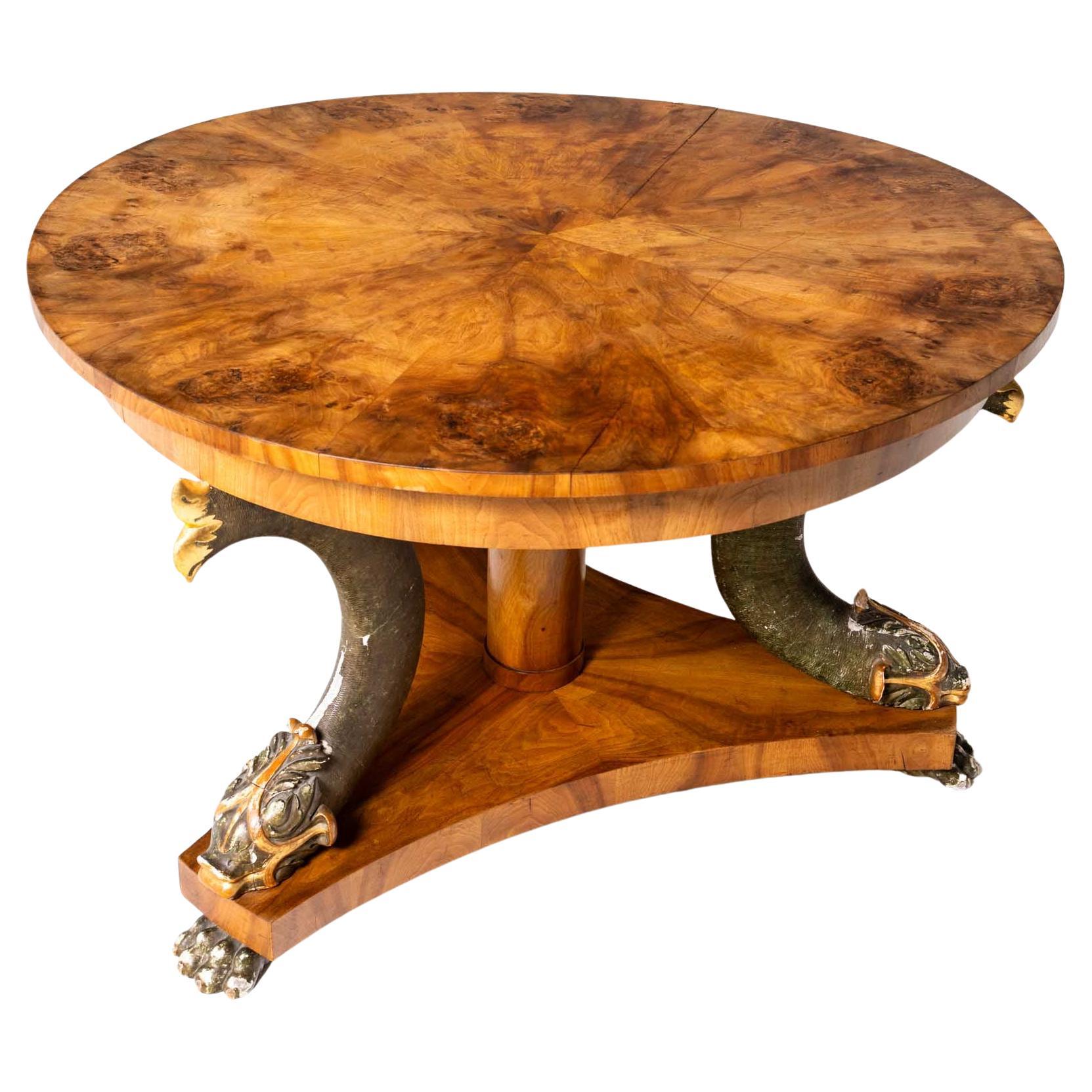 Large Salon Table with Walnut Veneer and carved Dolphins, Germany circa ...