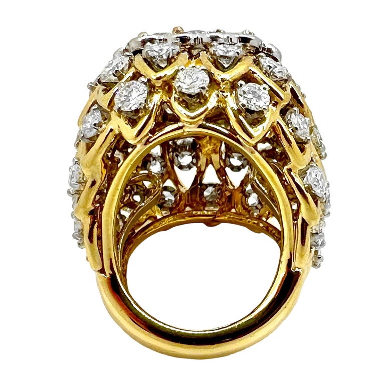 Large Scale 1970s Diamond Platinum and Gold Cocktail Ring 8.5carats ...