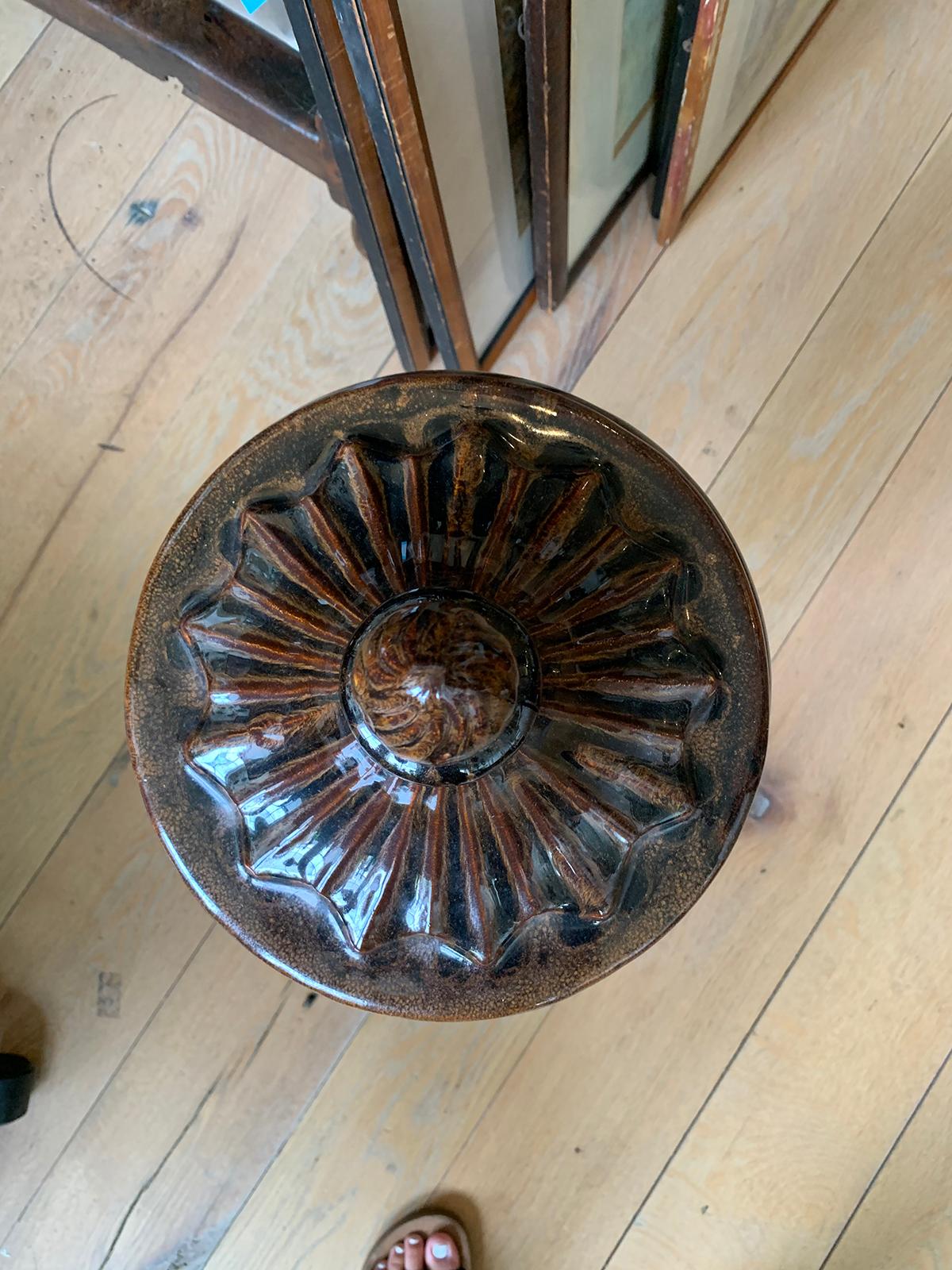 Large Scale 19th-20th Century Bronze Glazed Ceramic Pottery Lidded Urn ...