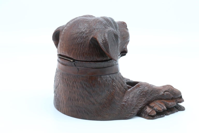 large scale 19th century carved walnut Black Forest dog tobacco box ...