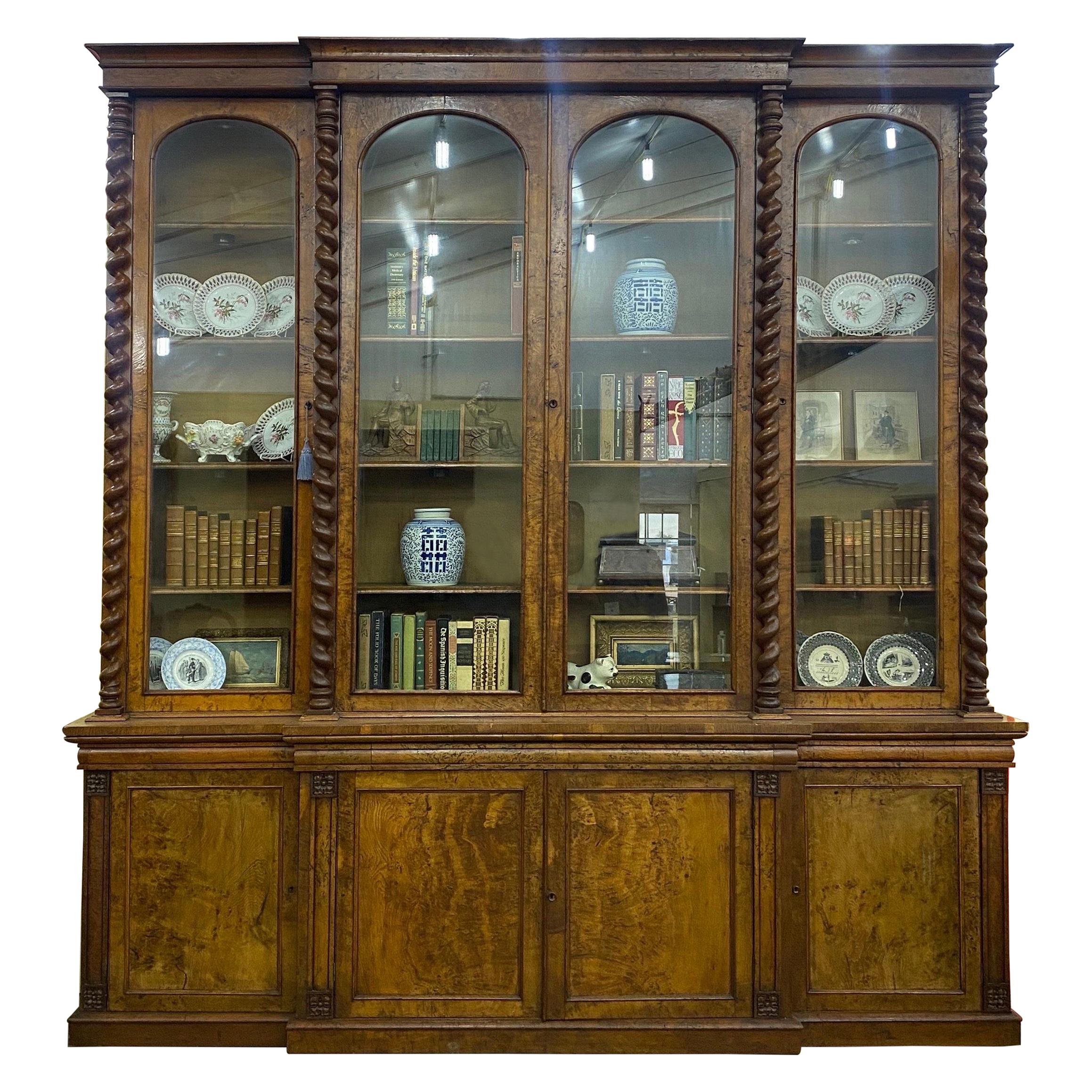 19th Century Pollard Oak Breakfront Bookcase For Sale at 1stDibs