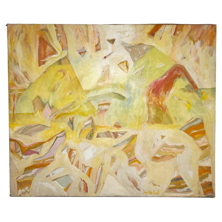 Großer Maßstab 7' breit Abstrakt-expressionistisches Gemälde von Joy Dai Buell, ca. 1970er Jahre ...