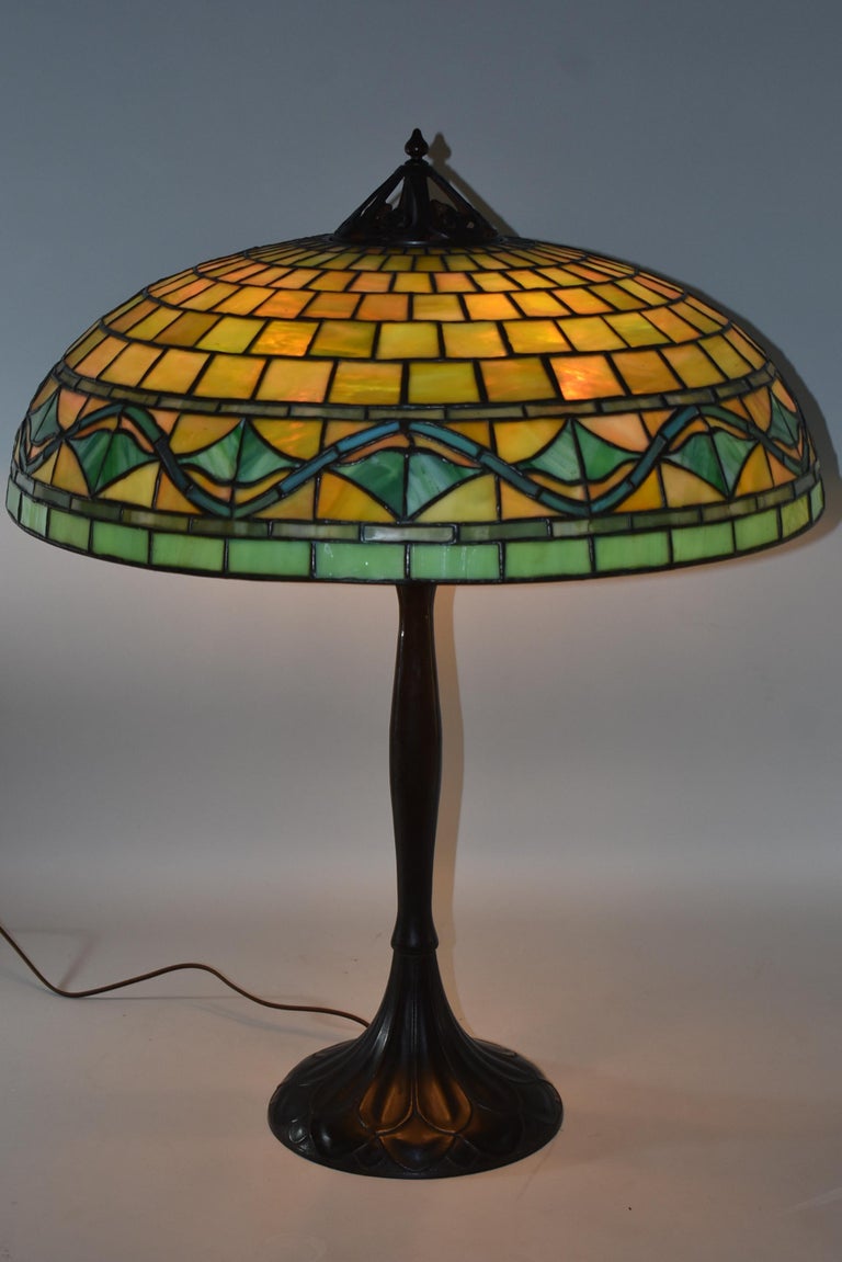 Large Scale Arts and Crafts Handel Leaded Glass Lamp with Shade at 1stDibs