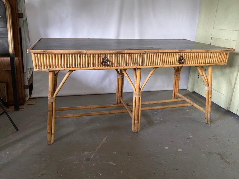 Large Scale Bamboo Desk with Black Leather Top For Sale at 1stDibs ...