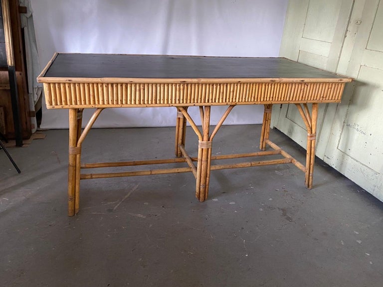 Large Scale Bamboo Desk with Black Leather Top For Sale at 1stDibs ...
