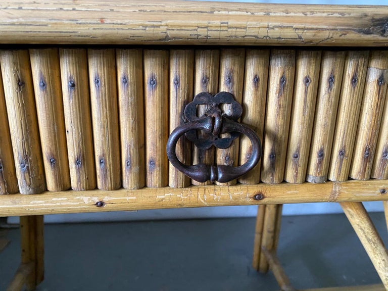 Large Scale Bamboo Desk with Black Leather Top For Sale at 1stDibs ...