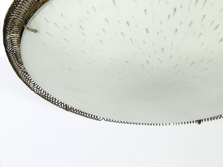 Large Scale Brass and Frosted Glass Flush Mount Lighting Fixture at ...