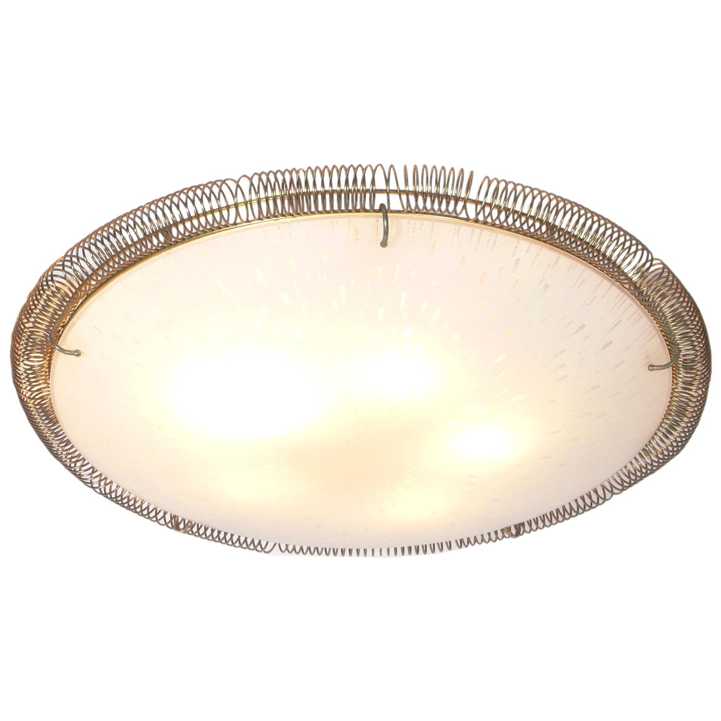Large Scale Brass and Frosted Glass Flush Mount Lighting Fixture at ...