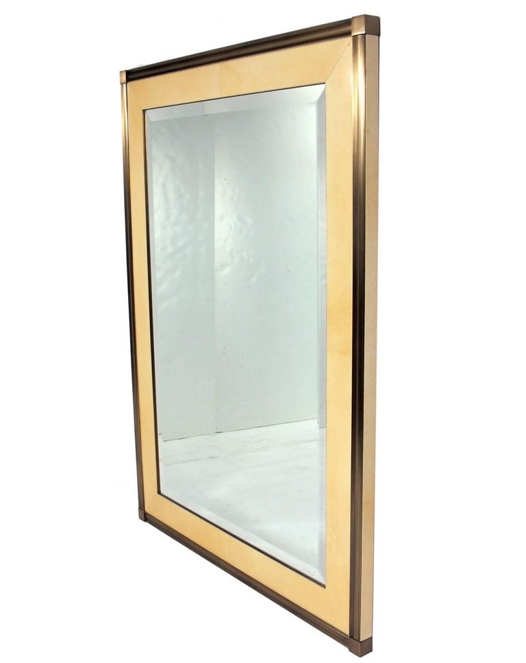 Large Scale Brushed Bronze and Lacquered Goatskin Mirror at 1stDibs
