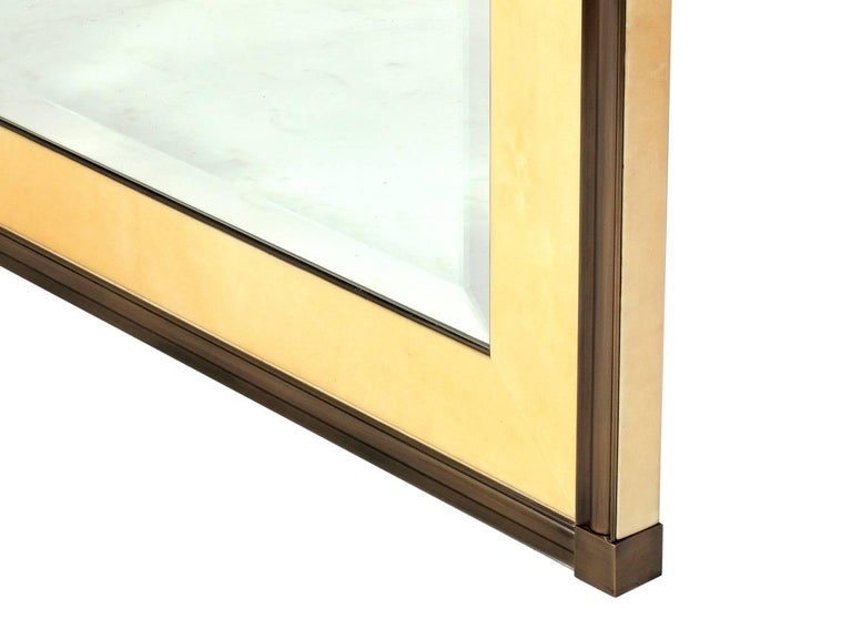 Large Scale Brushed Bronze and Lacquered Goatskin Mirror at 1stDibs