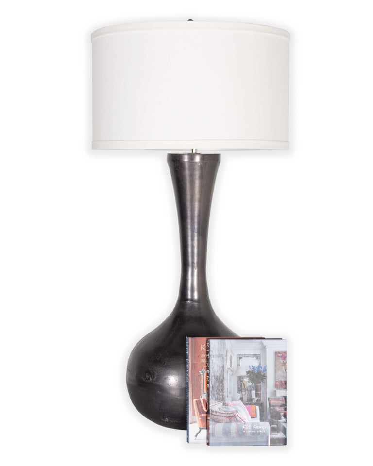 Large Scale Cast Aluminum Lamp with Flat Linen Lamp Shade For Sale at ...
