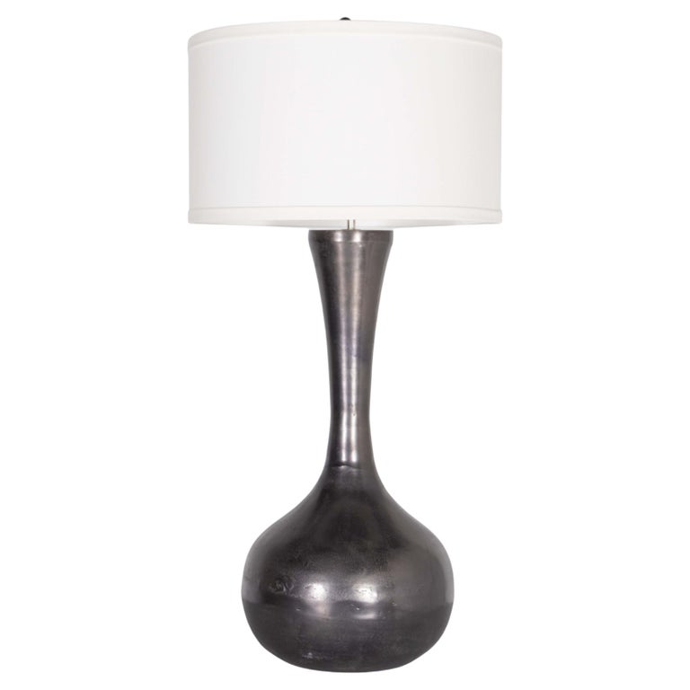 Large Scale Cast Aluminum Lamp with Flat Linen Lamp Shade For Sale at ...