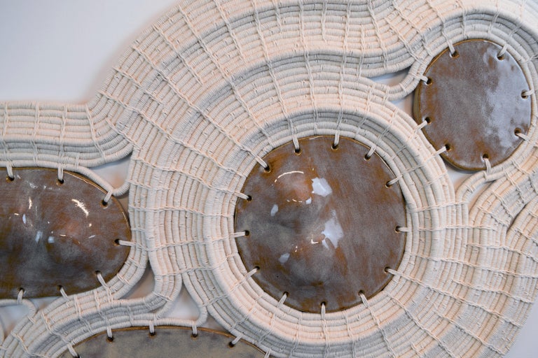 Large Scale Ceramic and Fiber Wall Sculpture, Gray Glaze and Woven ...