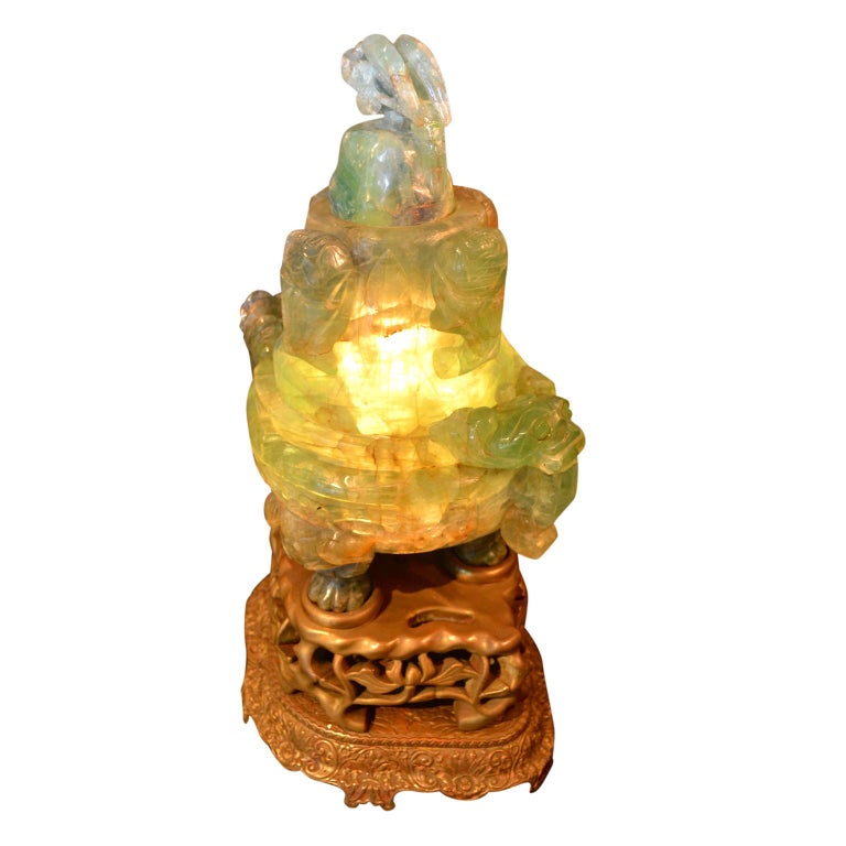 Large Scale Chinese Carved Flourite Incense Burner/Lamp at 1stDibs
