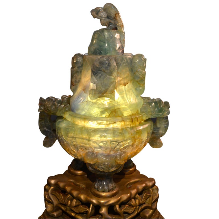 Large Scale Chinese Carved Flourite Incense Burner/Lamp For Sale at 1stDibs