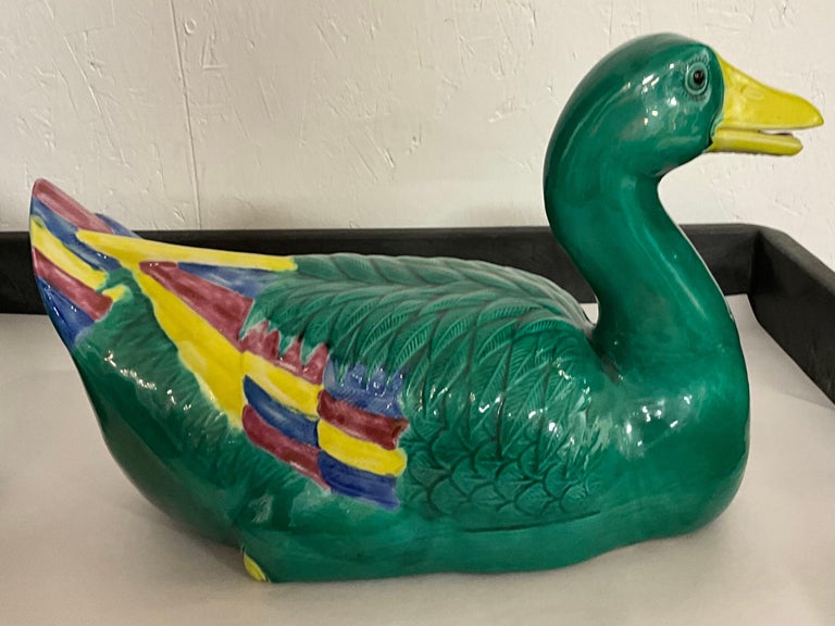 Large Scale Chinese Export Style Hand Painted Ceramic Ducks, Pair For ...