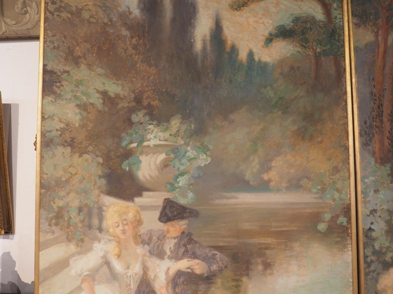 Large Scale French Fête Galante Triptych Painting by Arthur Foache ...