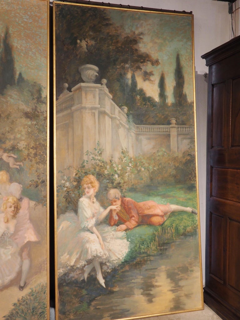 Large Scale French Fête Galante Triptych Painting by Arthur Foache ...