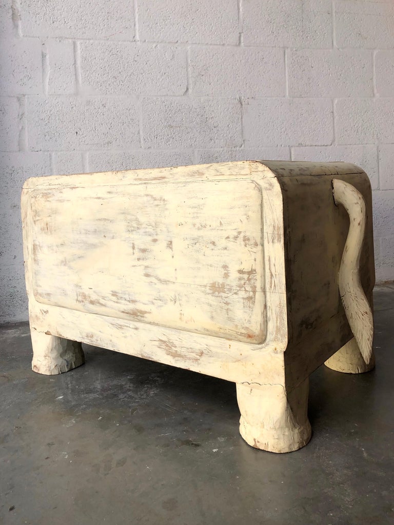 Large Scale Hand Carved Solid Wood Thai Elephant Bench or Accent Table ...