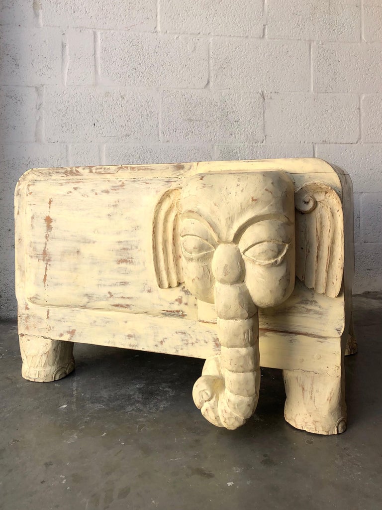 Large Scale Hand Carved Solid Wood Thai Elephant Bench or Accent Table ...