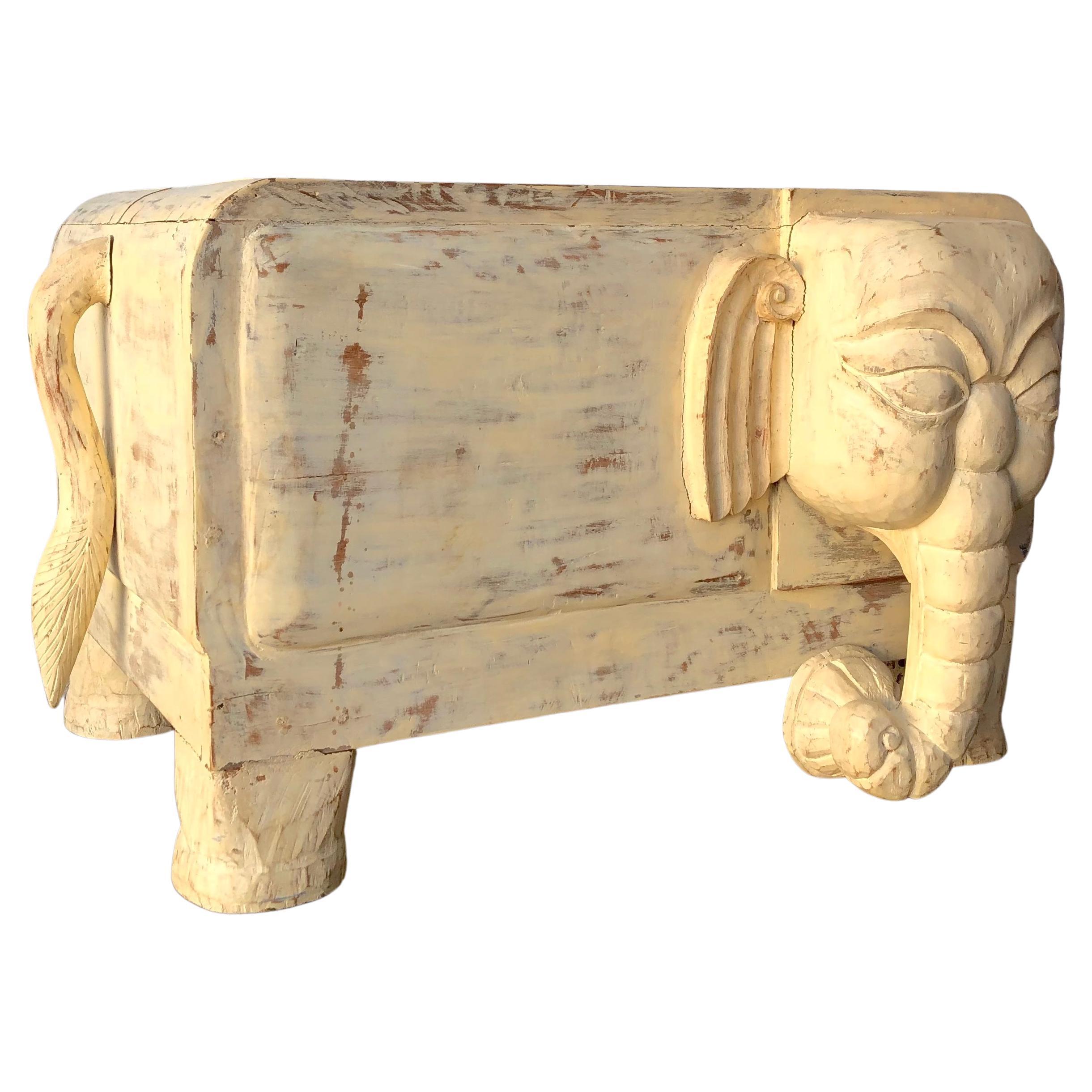 Large Scale Hand Carved Solid Wood Thai Elephant Bench or Accent Table ...