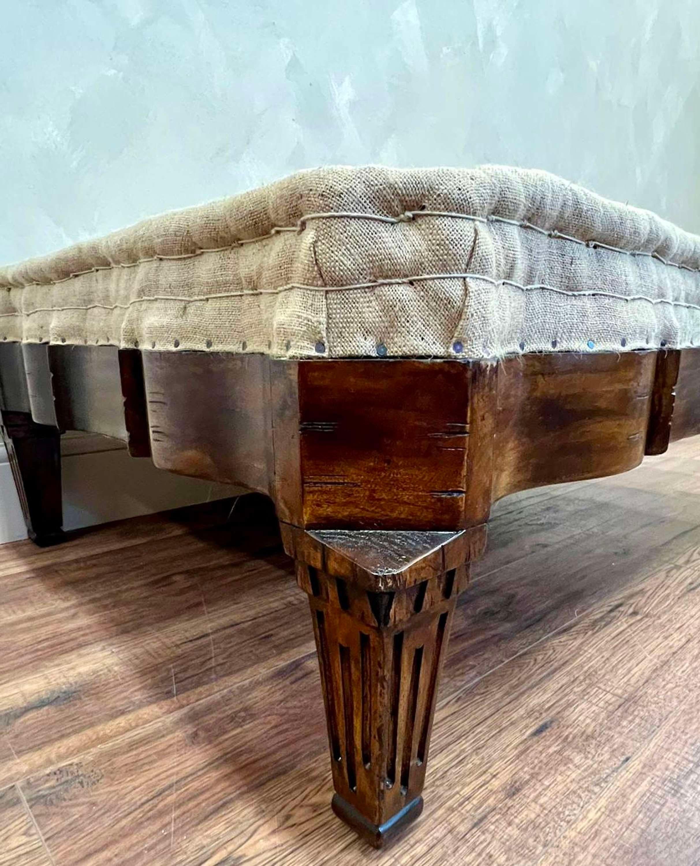 Large Scale Hessian Upholstered English Country House Footstool For ...