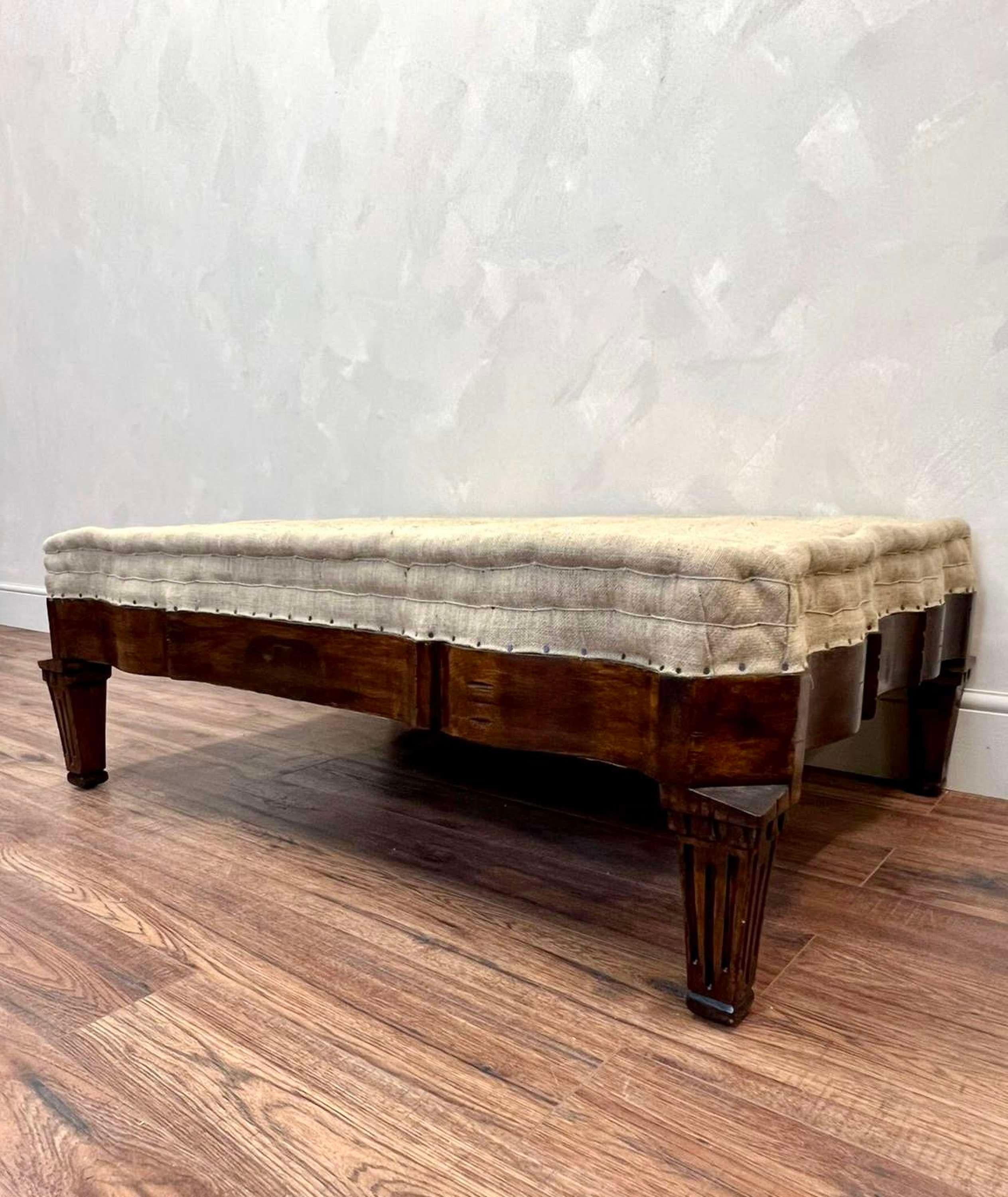 Large Scale Hessian Upholstered English Country House Footstool For ...