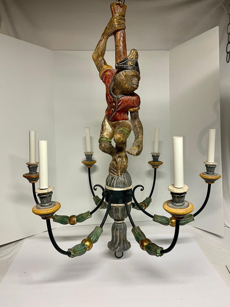 Large Scale Italian Carved Wood Monkey Chandelier at 1stDibs