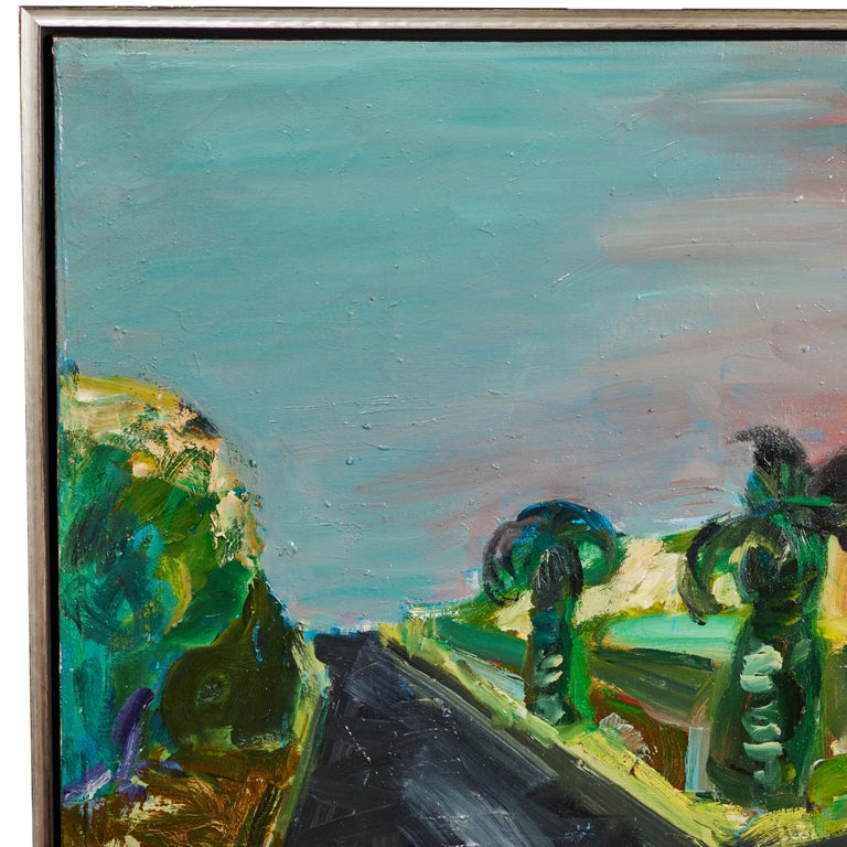 Large Scale Landscape Oil Painting of Palm Lined Street c 1970s by ...
