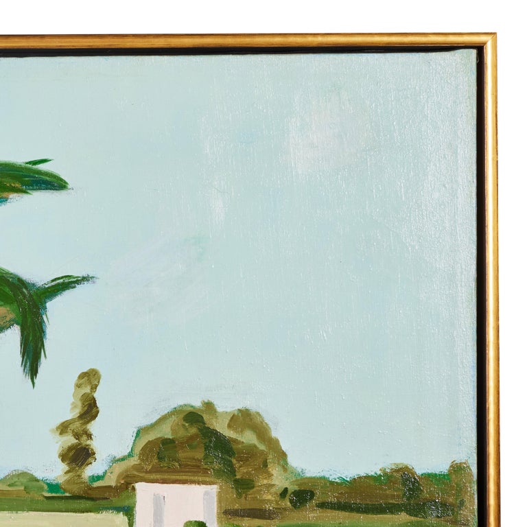 Large Scale Landscape Oil Painting of Single Palm, c. 1970s by Artist ...