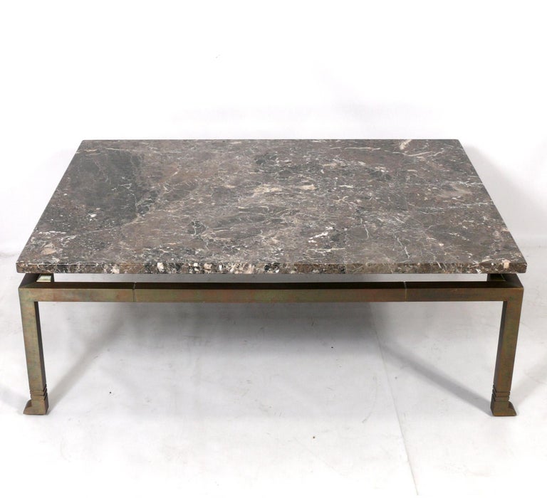 Large Scale Marble and Bronze Coffee Table in the manner of Marc du ...