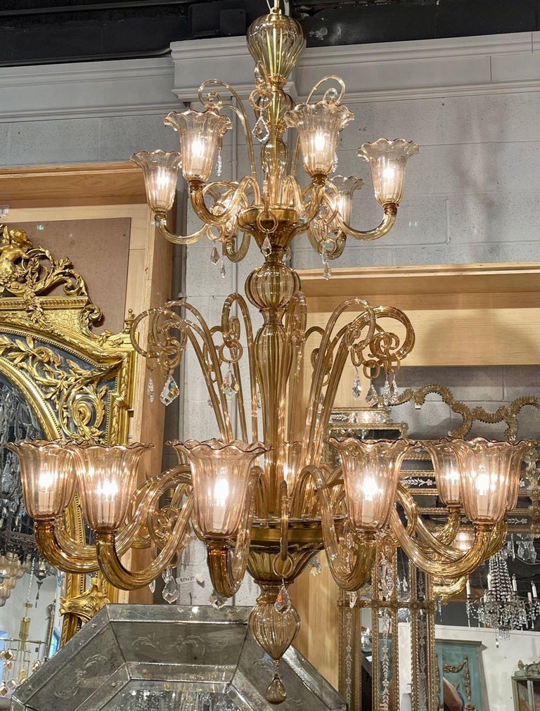 Large Scale Murano Glass 2 Tier 18 Light Chandelier For Sale at 1stDibs