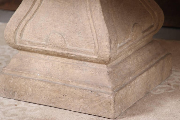 Large-Scale Oak and Cast Stone Pedestal Dining Table For Sale at 1stDibs